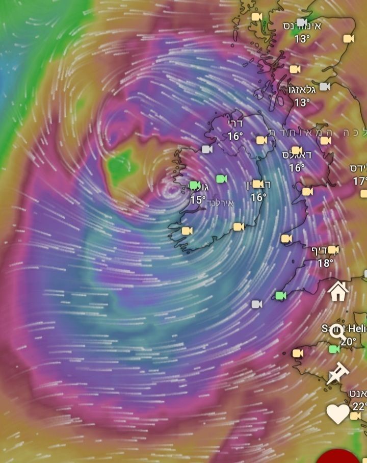 שקע רציני עם משבים מעל 100 קמש באירלנד - Weather2day